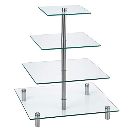 4 Tier Square Tempered Glass Cupcake Stand | Modern Cake Stand, Dessert Tower, Afternoon Tea Stand for Cakes, Pastries, Sandwiches