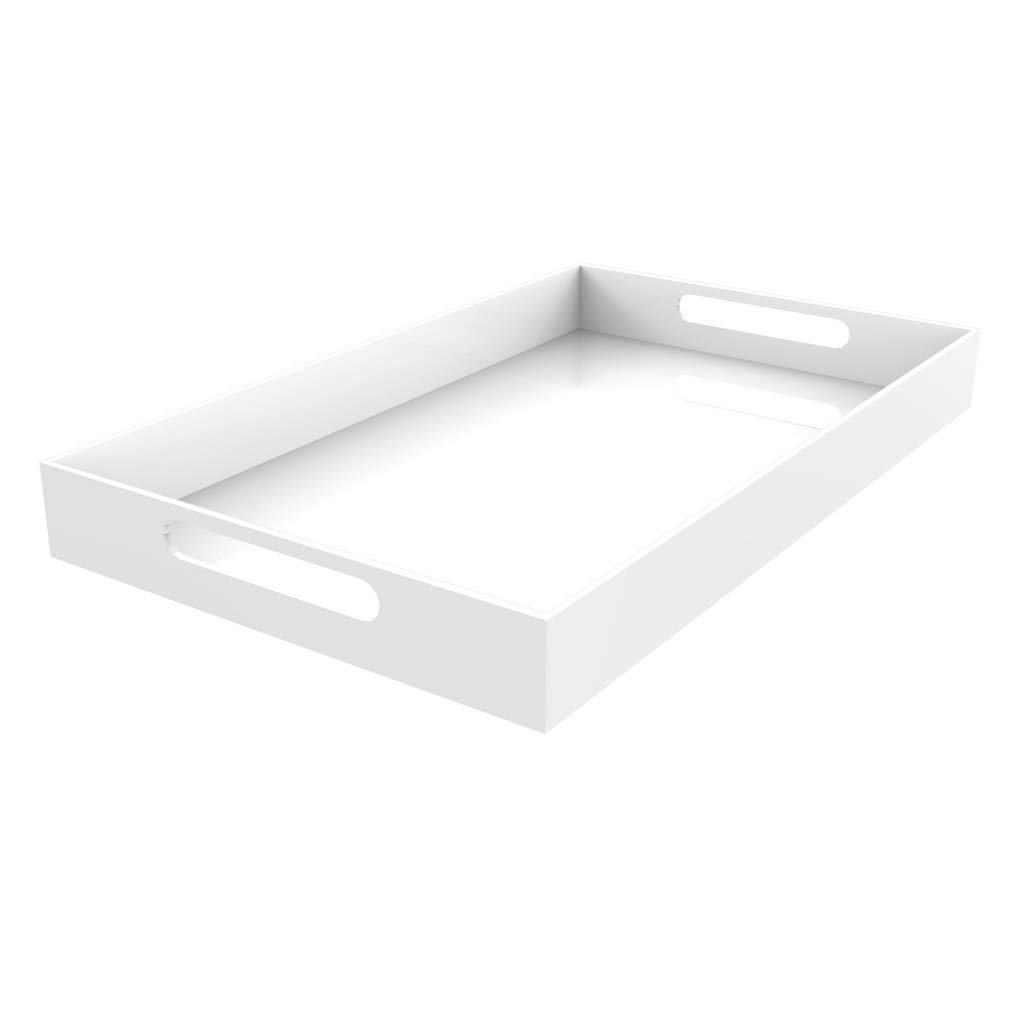 Vale Arbor White Acrylic Serving Tray for Vanity, Bathroom, Ottoman, Organizer and Décor with Handles (Rectangle, Large)