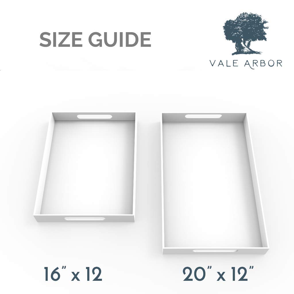 Vale Arbor White Acrylic Serving Tray for Vanity, Bathroom, Ottoman, Organizer and Décor with Handles (Rectangle, Large)