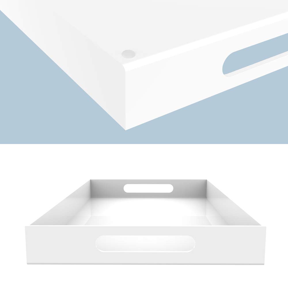 Vale Arbor White Acrylic Serving Tray for Vanity, Bathroom, Ottoman, Organizer and Décor with Handles (Rectangle, Large)