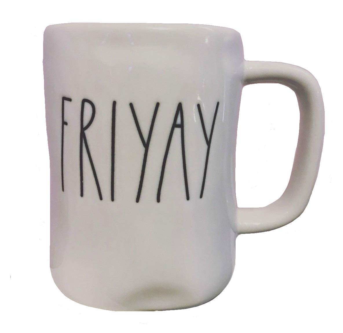 Rae Dunn FRIYAY in large letters LL Coffee Tea Soup Mug Cup.