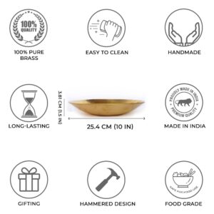 De Kulture Handmade Pure Brass Fruit Plate for Serving Traditional Dinner Serveware & Pooja Thali, Ideal for New Year, Anniversary, Birthday Gift, 10" D inches, Golden