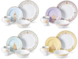 disney princess 16-piece dinnerware set | cinderella, jasmine, ariel, belle