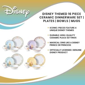 Disney Princess 16-Piece Dinnerware Set | Cinderella, Jasmine, Ariel, Belle