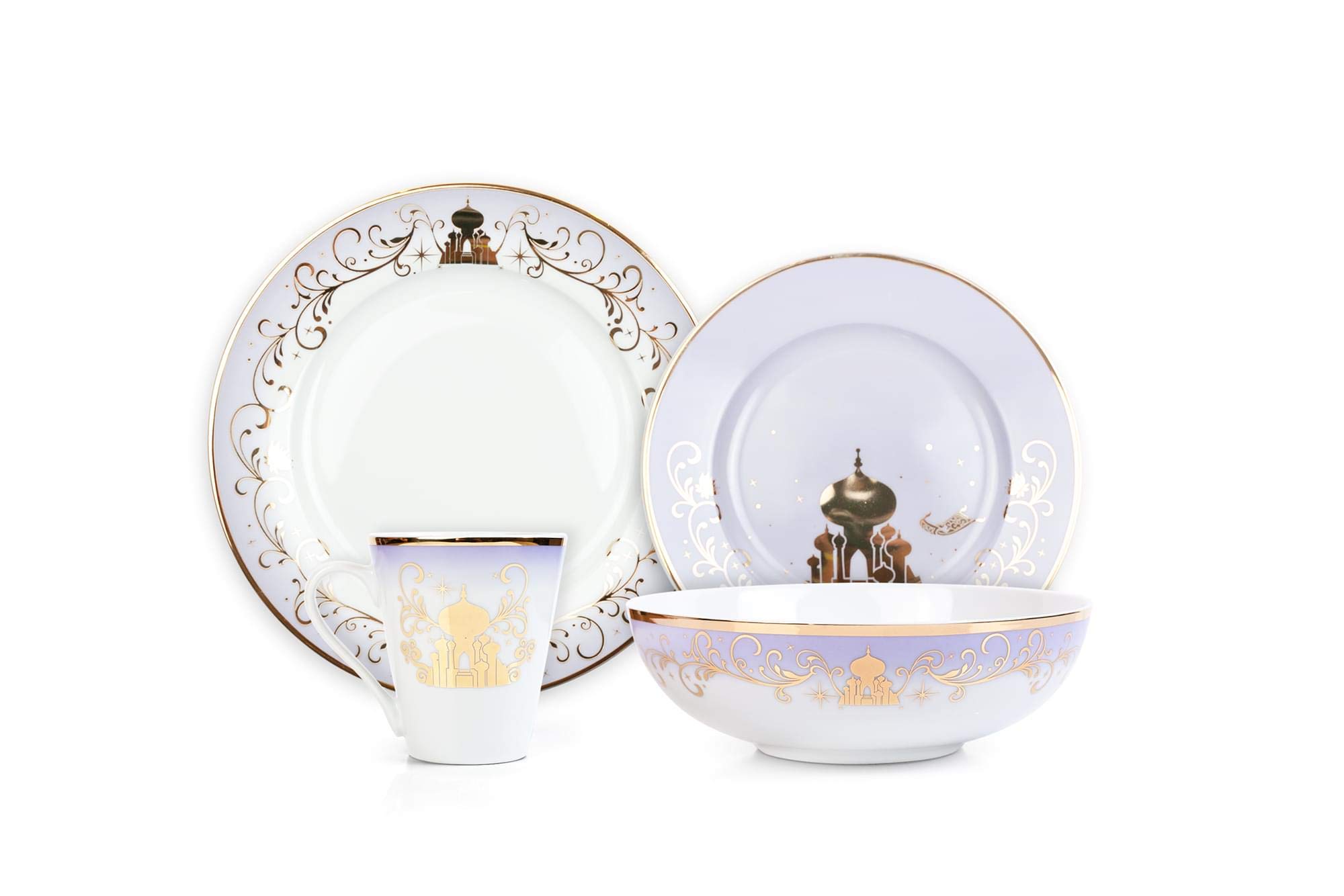 Disney Princess 16-Piece Dinnerware Set | Cinderella, Jasmine, Ariel, Belle