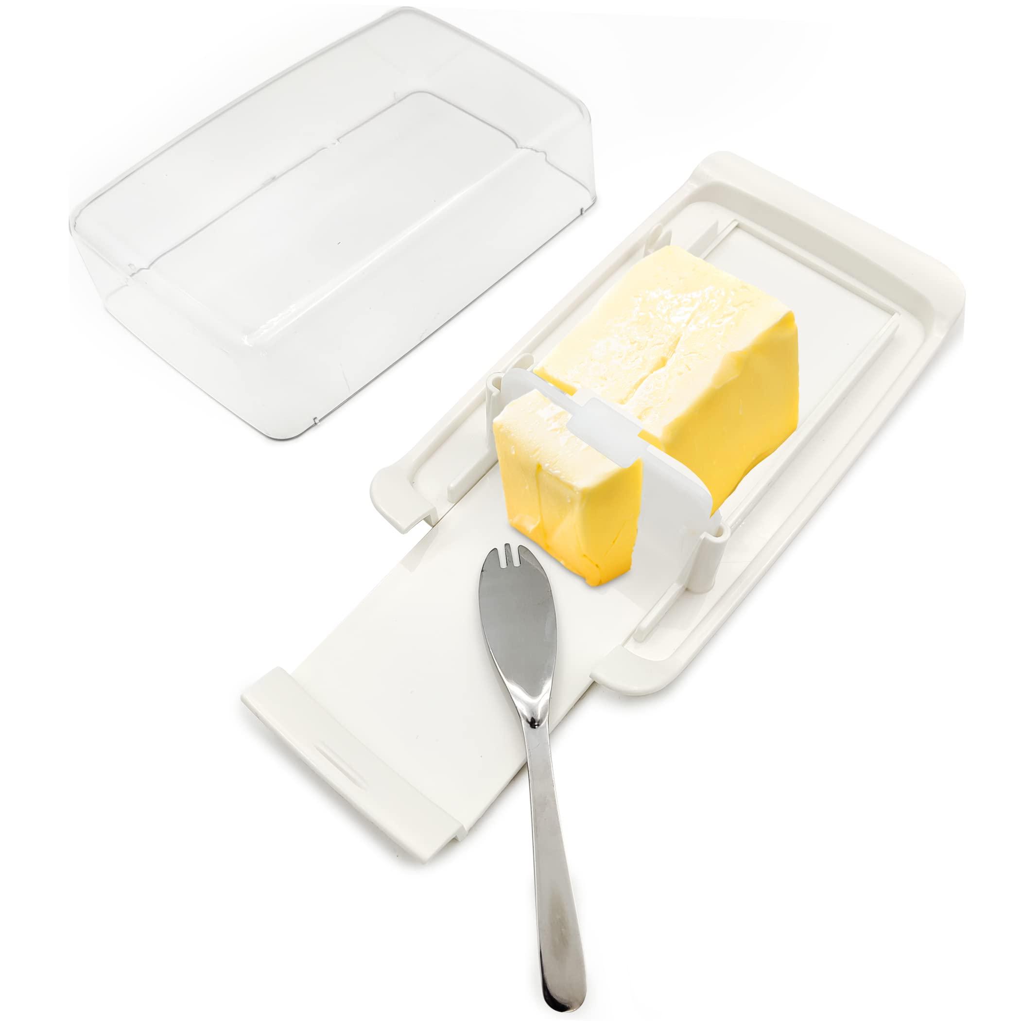 izoi-Plastic Butter Dish with Lid for Countertop and Refrigerator-Butter Keeper, Holder, Tray, Container and Storage Set with Flip-Top, Wide, Small, Covered Design, Food Safe, Dishwasher Safe