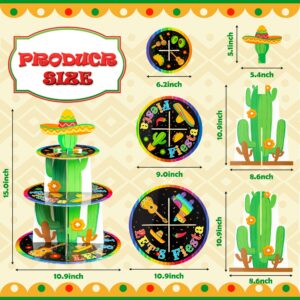 Haooryx Mexican Fiesta Party Cupcake Stand Decorations 3 Tier Let’s Fiesta Cupcake Tower Cardboard Cactus Sombrero Dessert Holder for Kids Cinco De Mayo Taco Summer Carnival Birthday Party Cake Supply