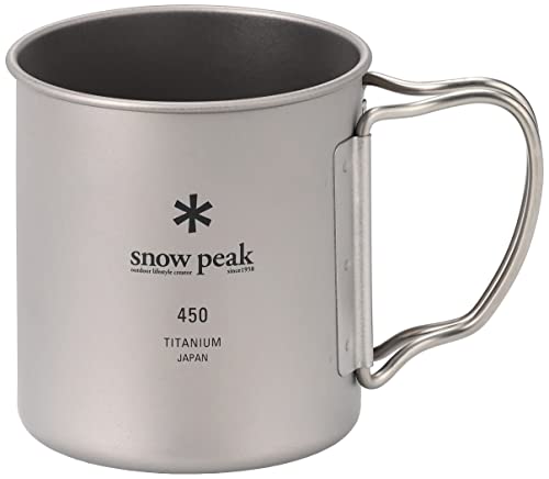 Snow Peak Ti-Single 450 Cup - Lightweight & Compact Titanium Cup with Foldable Handles - D 3" H 3.2"