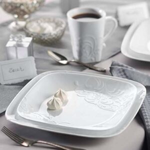 Corelle 16-Piece Vitrelle Glass Cherish Chip and Break Resistant Embossed Dinner Set, Service for 4, White