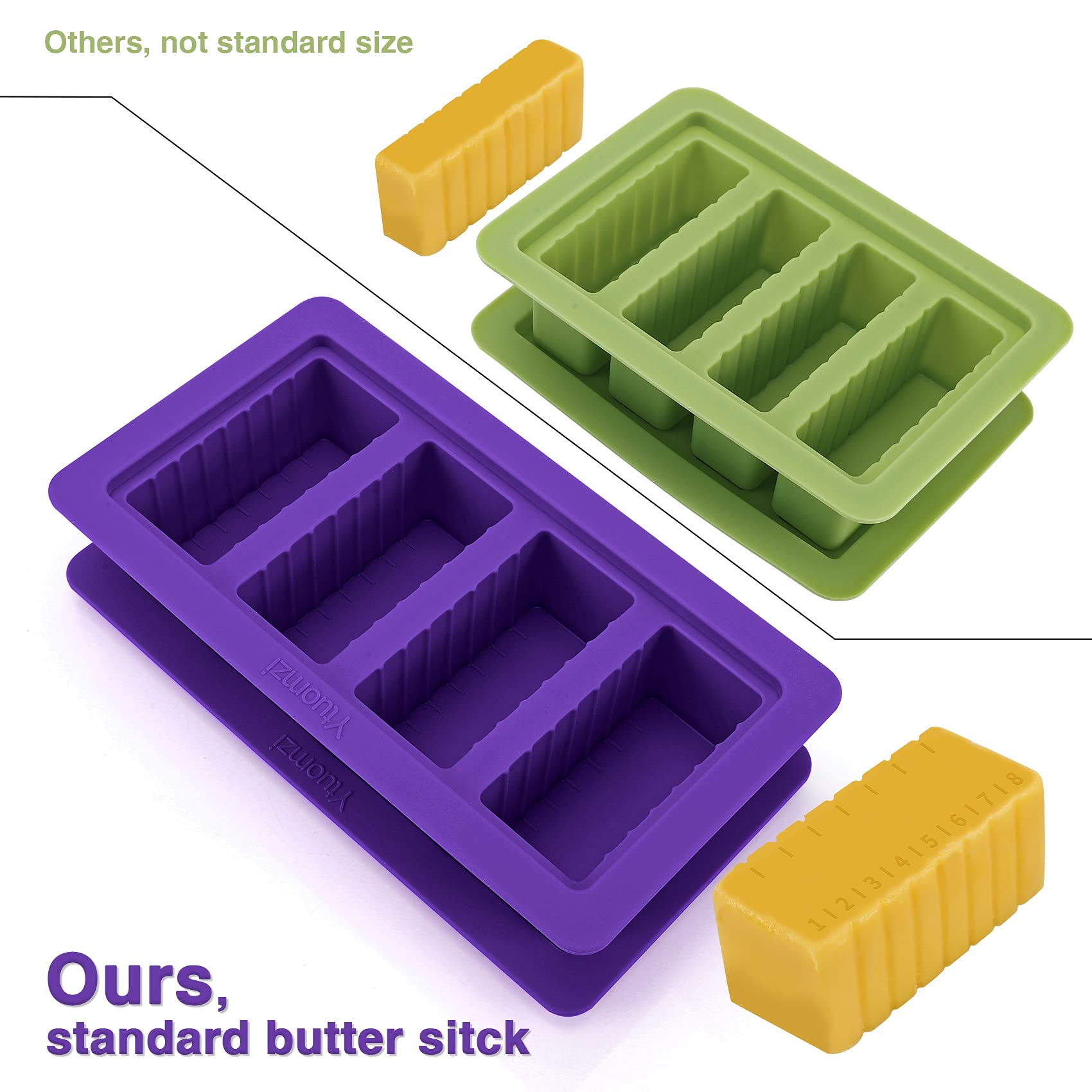 Butter Mold with Lid, Silicone Butter Tray Container with Spatula, Non-Stick Silicone Butter Molds for Making 4 Stick Forms Herbal Butter, Homemade Butter, Garlic Butter, Easy Release (Purple)