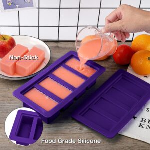 Butter Mold with Lid, Silicone Butter Tray Container with Spatula, Non-Stick Silicone Butter Molds for Making 4 Stick Forms Herbal Butter, Homemade Butter, Garlic Butter, Easy Release (Purple)