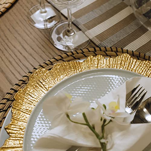 Umisriro Gold Charger Plates,13 Inch Metallic Reef Plastic Chargers for Dinner Plate, Decorative Chargers for Wedding,Elegant Parties, Banquets and Table Decor(Set Of 6)