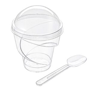 Foraineam 100-Pack 5 oz. Thick Plastic Dessert Cups with 100 Lids and 100 Spoons, Disposable Reusable Appetizer Serving Bowls