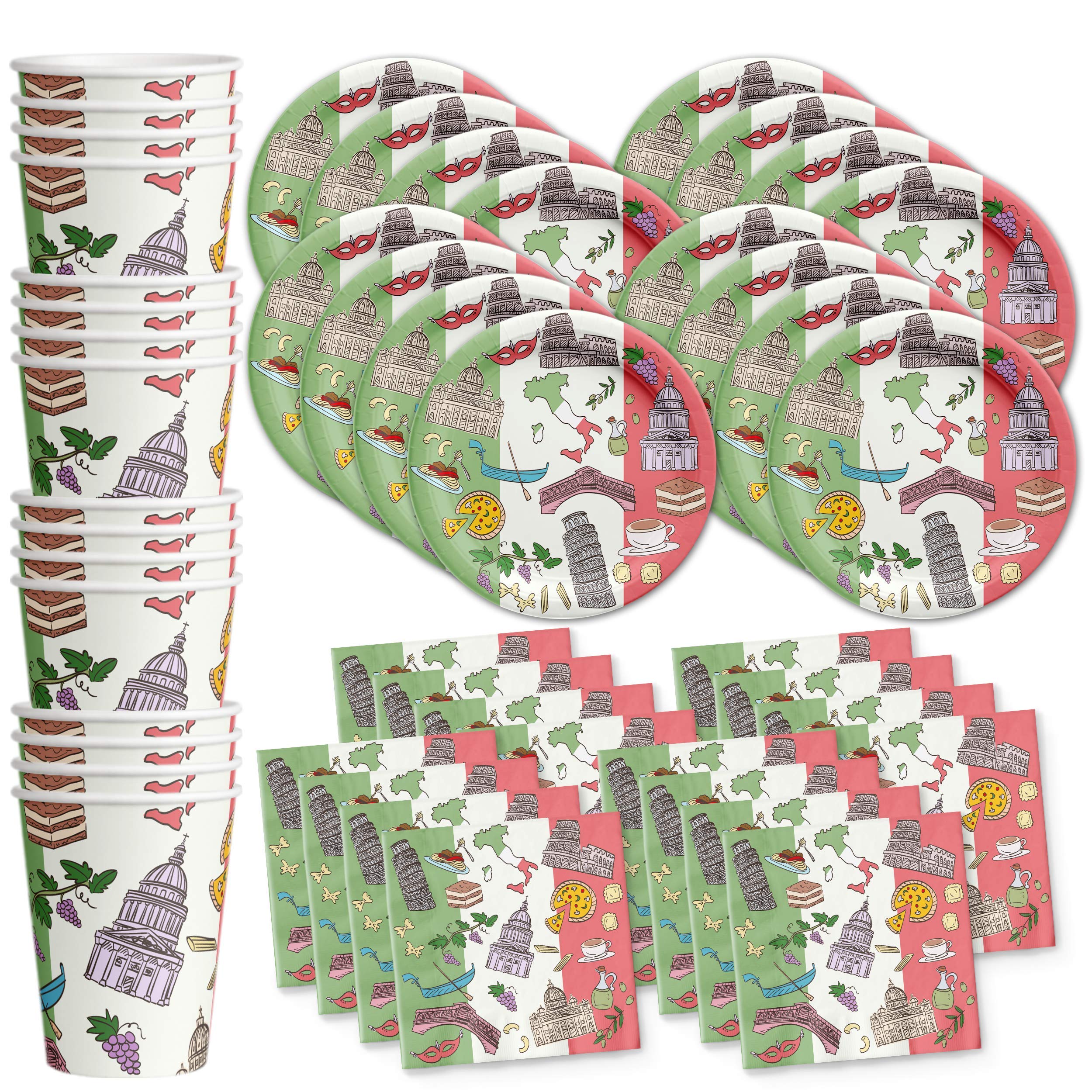 Italy Birthday Party Italian Supplies Set Plates Napkins Cups Tableware Kit for 16