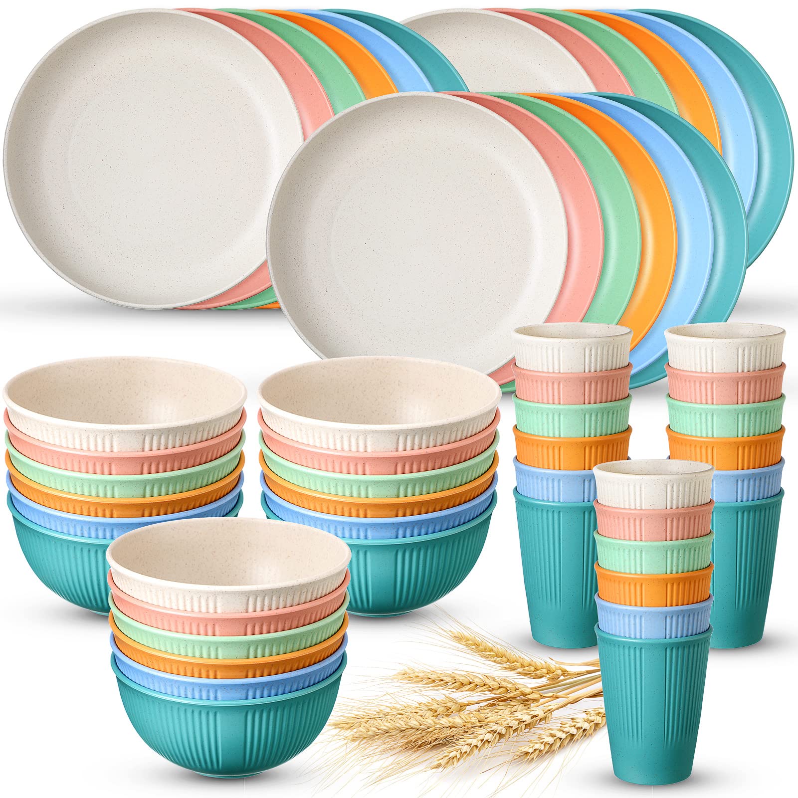 54 Pcs Dinnerware Sets Unbreakable Dish Set for 18 Microwave Dishwasher Safe Reusable Plate Cup and Bowl Set Lightweight Plastic Dishes for Kitchen, Camping, Picnic, RV, Dorm