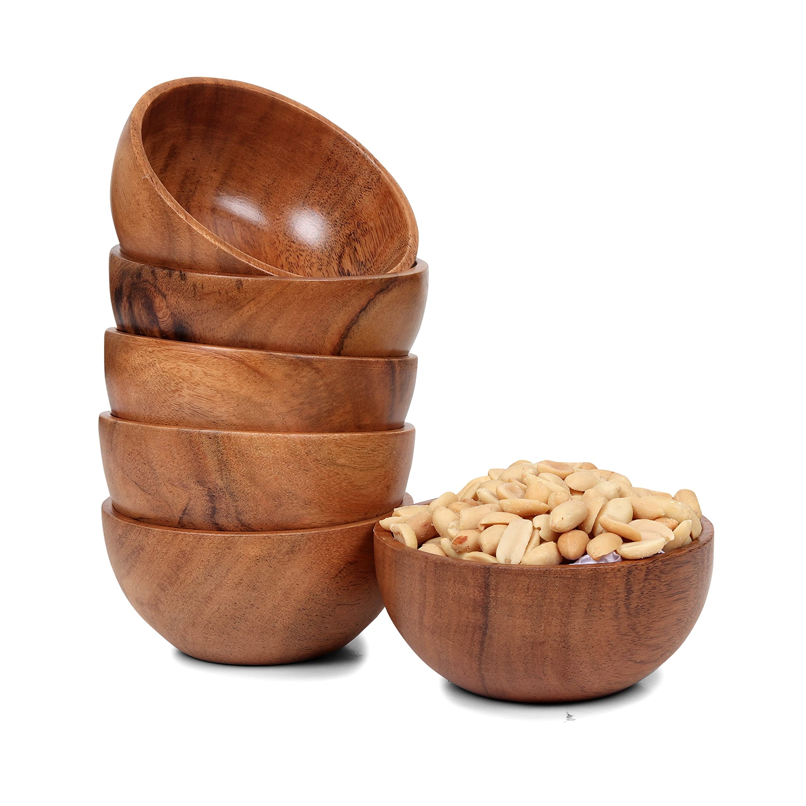 LAVAUX DESIGNS Set of 6 small acacia wood dessert bowls 4.2 * 2 inches | 8 oz capacity | Charcuterie accessories | use for dipping, condiments, nuts, ice cream, snacks, sauce, dips