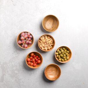 LAVAUX DESIGNS Set of 6 small acacia wood dessert bowls 4.2 * 2 inches | 8 oz capacity | Charcuterie accessories | use for dipping, condiments, nuts, ice cream, snacks, sauce, dips