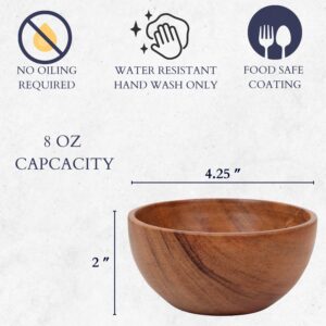 LAVAUX DESIGNS Set of 6 small acacia wood dessert bowls 4.2 * 2 inches | 8 oz capacity | Charcuterie accessories | use for dipping, condiments, nuts, ice cream, snacks, sauce, dips