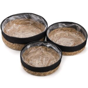 ZENFUN 3 Pack Round Rattan Storage Baskets, Round Rattan Baskets Set for Organizing, Serving, Wicker Baskets for Decor, Seagrass Bread Baskets, Countertop Baskets for Pantry, Home, Kitchen