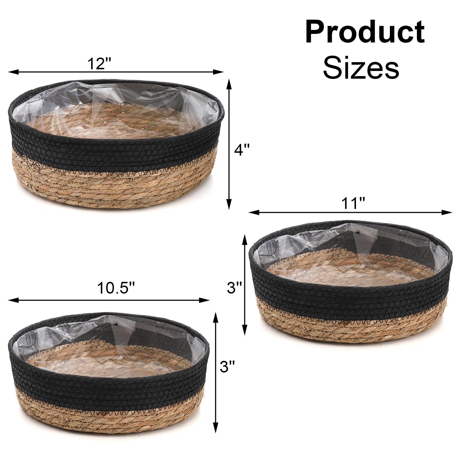 ZENFUN 3 Pack Round Rattan Storage Baskets, Round Rattan Baskets Set for Organizing, Serving, Wicker Baskets for Decor, Seagrass Bread Baskets, Countertop Baskets for Pantry, Home, Kitchen