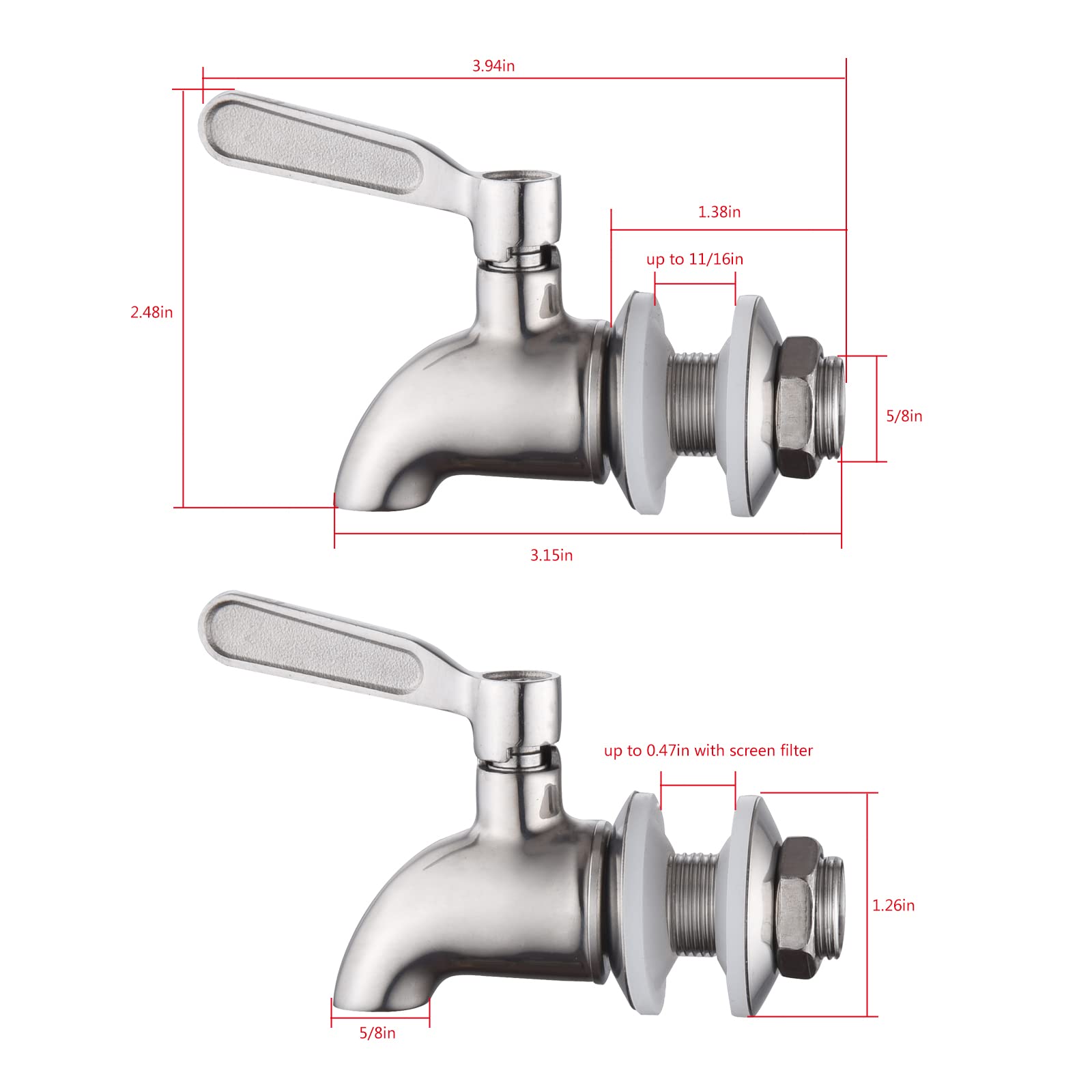 Ceaeso Beverage spigot beverage dispenser spigot replacement glass jar and beverage dispenser stainless steel spigot, stainless steel faucet for lead-free water dispenser, fits 5/8 inch opening.