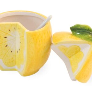 Boston International Ceramic Sugar Bowl with Lid and Spoon, 3 x 5-Inches, Lemon Drop