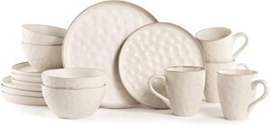 potter's corner by maison neuve 16-piece dinnerware set service for 4 - hand crafted bowls and plates set w/mugs, stoneware dinnerware set, microwave & dishwasher safe plate set - oxford white