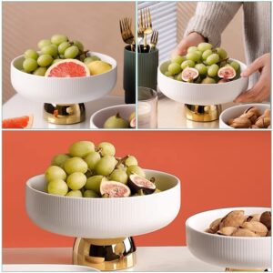 Kelendle Ceramic Footed Bowl Round Pedestal Bowl Decorative Fruit Dish Holder Dessert Display Stand for Kitchen Counter Centerpiece Table Decor Serving Fruit Tray L