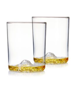 huckberry whiskey peaks iconic mountain bar glasses, 11.5 oz capacity, lead-free crystal, mt. rainier, set of 2