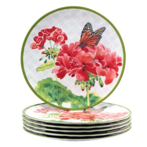 certified international geraniums 11" melamine dinner plates, set of 6, multicolor