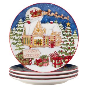 certified international santa's workshop 11" dinner plates, set of 4, multicolor