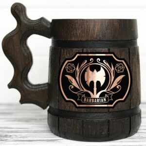 barbarian class beer mug 17oz dungeons and dragons party gift for dnd lovers wooden beer mug personalized d&d beer stein anniversary christmas birthday gifts for gamer. gift for men beer tankard k928