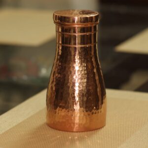 Pure Copper Hammered Design Pitchers And Bedside Carafes With Tumbler Water Bottle Storage With Lid