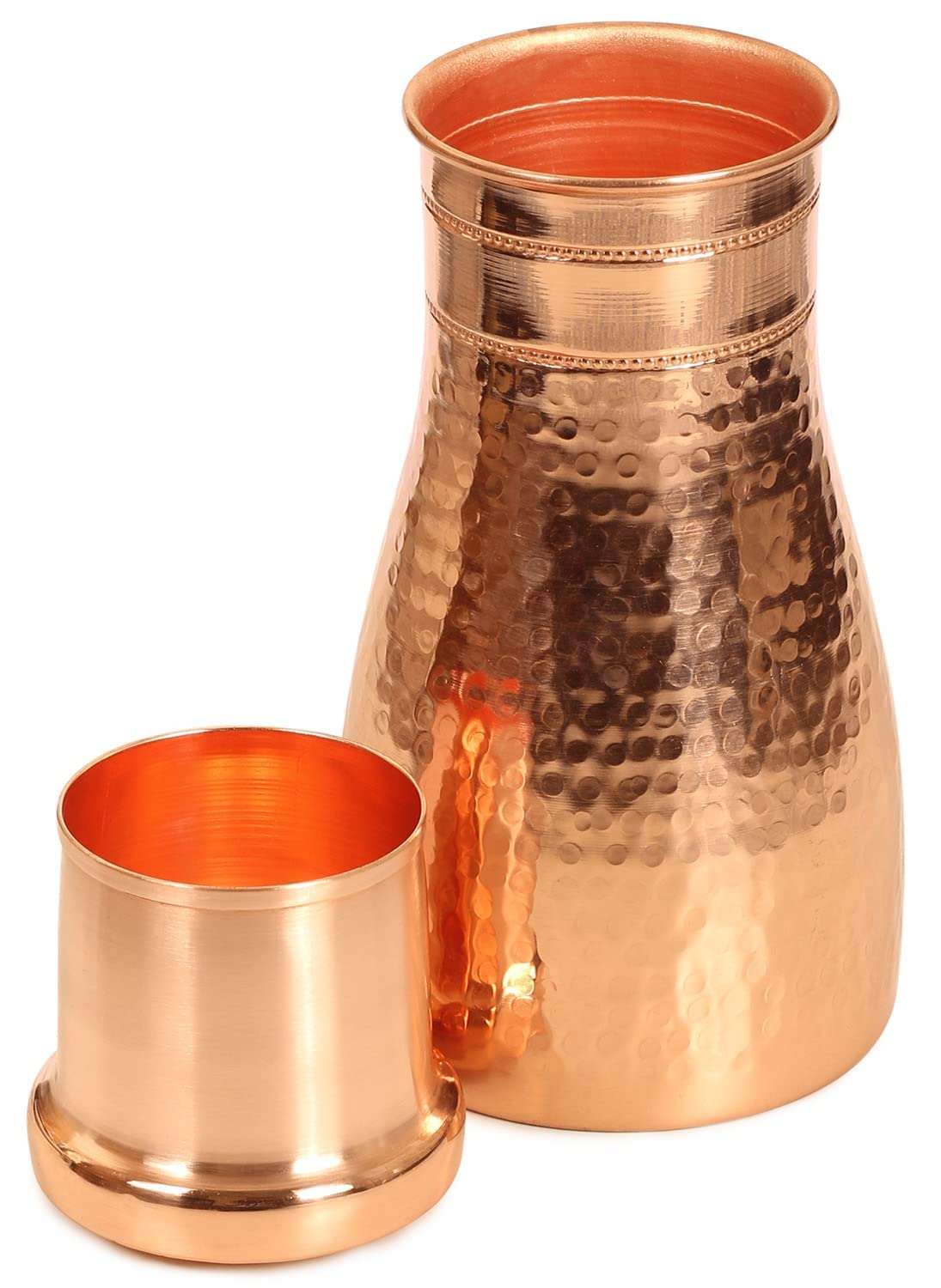 Pure Copper Hammered Design Pitchers And Bedside Carafes With Tumbler Water Bottle Storage With Lid