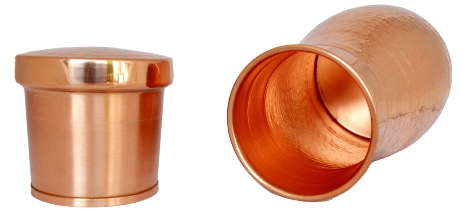 Pure Copper Hammered Design Pitchers And Bedside Carafes With Tumbler Water Bottle Storage With Lid