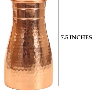 Pure Copper Hammered Design Pitchers And Bedside Carafes With Tumbler Water Bottle Storage With Lid