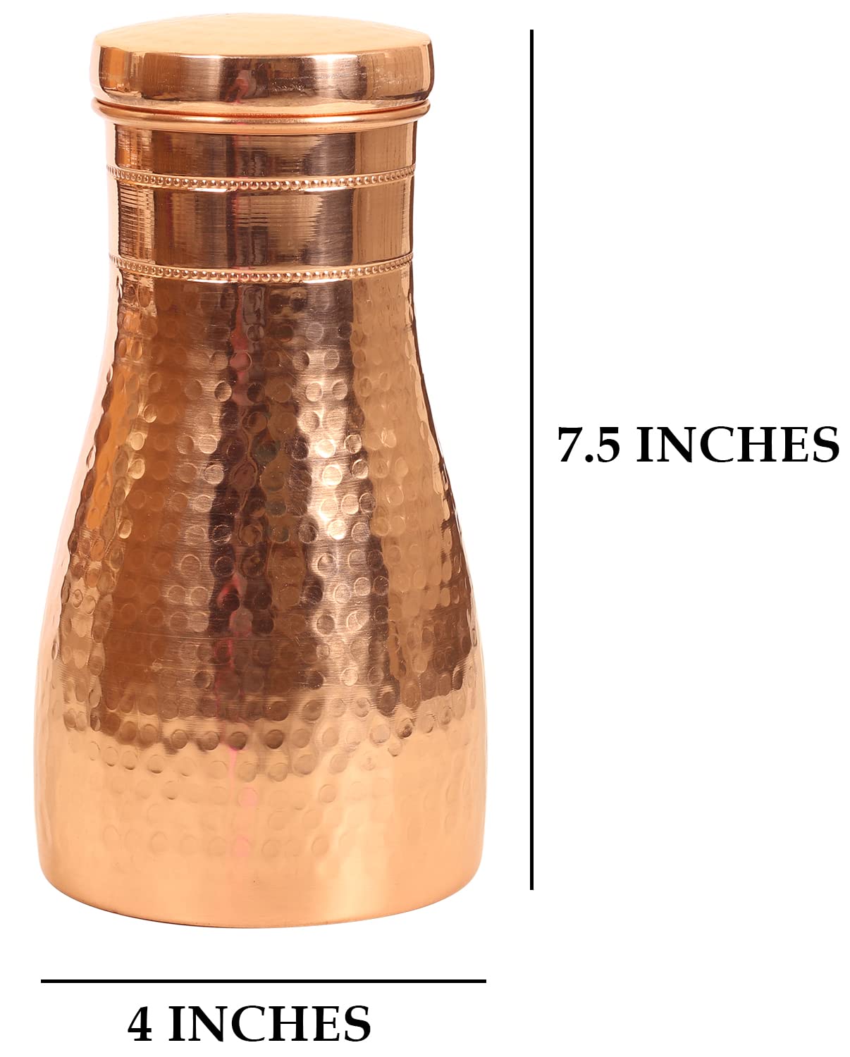 Pure Copper Hammered Design Pitchers And Bedside Carafes With Tumbler Water Bottle Storage With Lid