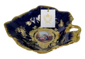 royalty porcelain cobalt blue candy tray 'second date' 7 inch, fruit serving