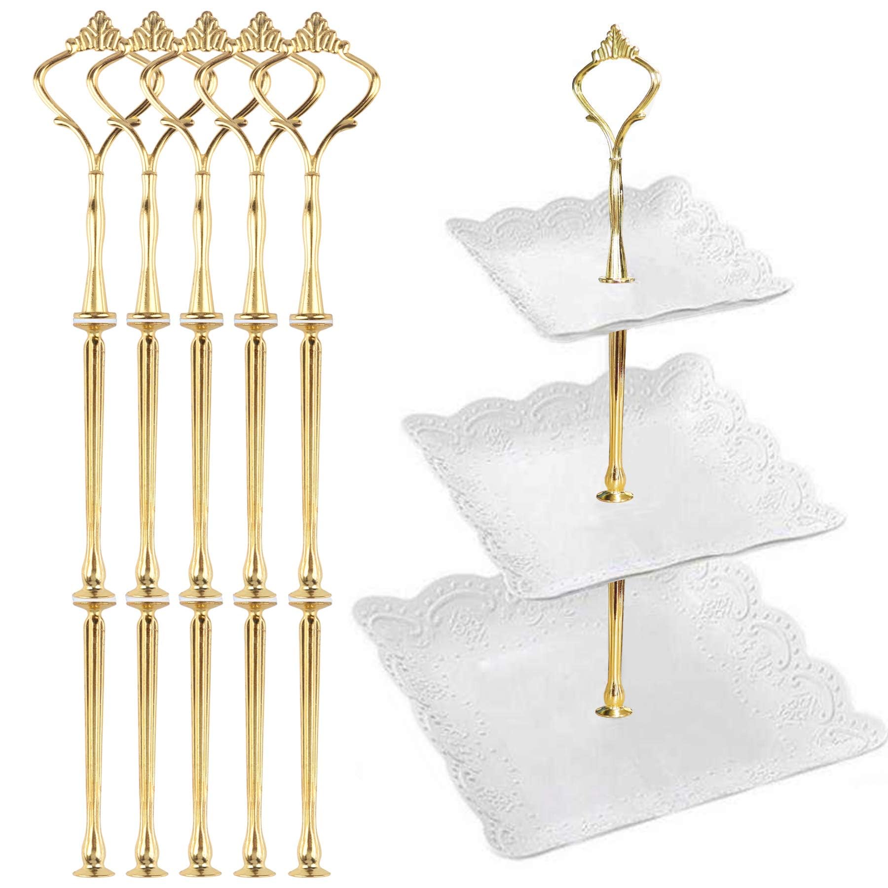 Happy Will 3 Tier Tiered Tray Hardware Kits Fruit Cake Plate Handle Fitting Hardware Rod Dessert Stand Holder Golden Crown 5 Sets