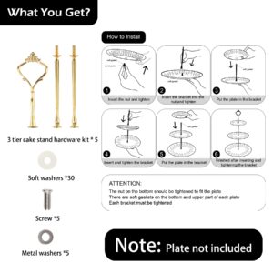 Happy Will 3 Tier Tiered Tray Hardware Kits Fruit Cake Plate Handle Fitting Hardware Rod Dessert Stand Holder Golden Crown 5 Sets