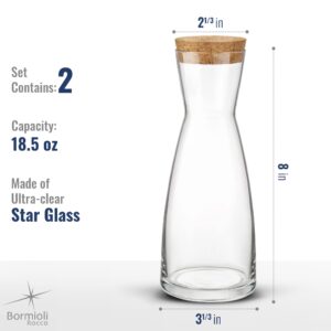 Bormioli Rocco Set Of 2 Ypsilon Carafe, With Natural Cork Top Lid, 18.5 Oz. Star Glass Pitcher For Water, Juice, Ice Tea Or Wine.