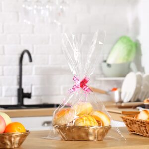 Oval Basket Food Storage Basket Woven Empty Basket Fruit Basket 9 x 6 x 2.25 Inches Present Baskets with Colorful Pull Bows and Clear Bags for Kitchen, Restaurant, Wrapping Presents (6 Pack)