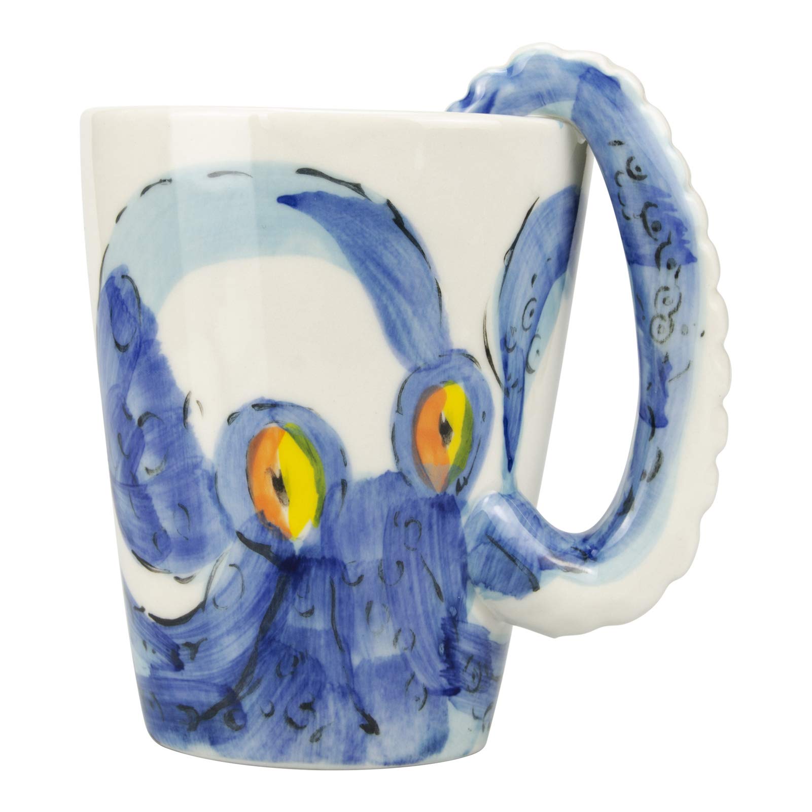 3D Coffee Mug, Handmade Hand Painted Creative Art Mug Ceramic Milk Cups Travel Mug Ocean Octopus Squid Style with Octopus Tentacles Beard Handle Christmas gift