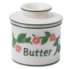 butter bell - the original butter bell crock by l tremain, a countertop french ceramic butter dish keeper for spreadable butter, la fleur collection (hand painted raised floral)