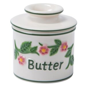 Butter Bell - The Original Butter Bell crock by L Tremain, a Countertop French Ceramic Butter Dish Keeper for Spreadable Butter, La Fleur Collection (Hand Painted Raised Floral)