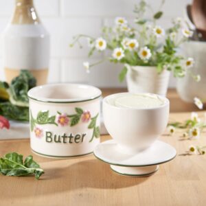 Butter Bell - The Original Butter Bell crock by L Tremain, a Countertop French Ceramic Butter Dish Keeper for Spreadable Butter, La Fleur Collection (Hand Painted Raised Floral)