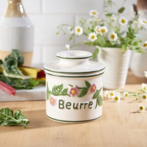 Butter Bell - The Original Butter Bell crock by L Tremain, a Countertop French Ceramic Butter Dish Keeper for Spreadable Butter, La Fleur Collection (Hand Painted Raised Floral)