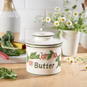 Butter Bell - The Original Butter Bell crock by L Tremain, a Countertop French Ceramic Butter Dish Keeper for Spreadable Butter, La Fleur Collection (Hand Painted Raised Floral)