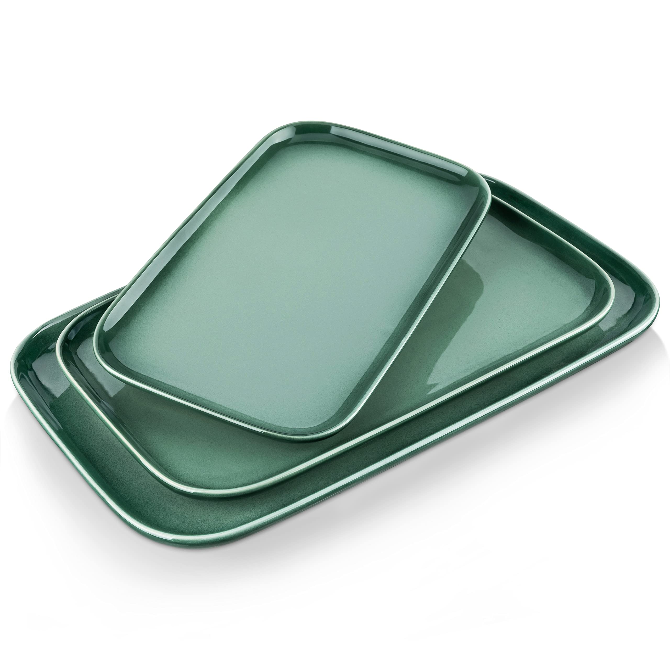 LOVECASA Serving Platters and Trays Set,Large Trays for Serving Food,Ceramic Serving Plates for Entertaining,15"/13"/11" Serving Dishes Set of 3 for Party-Mircowave,Dishwasher Safe(Green)