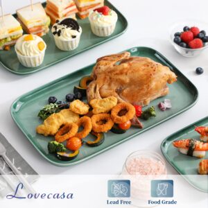 LOVECASA Serving Platters and Trays Set,Large Trays for Serving Food,Ceramic Serving Plates for Entertaining,15"/13"/11" Serving Dishes Set of 3 for Party-Mircowave,Dishwasher Safe(Green)